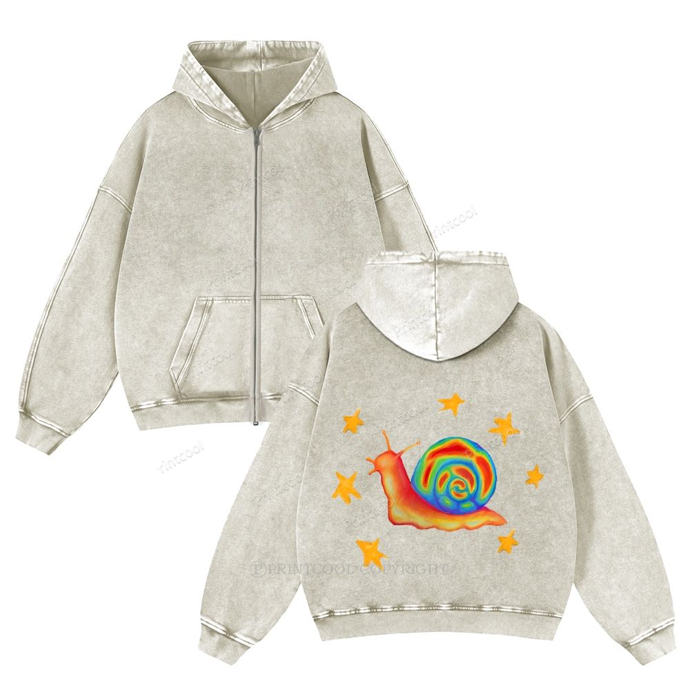 Star Snail Unisex Washed Cotton Zip Up Hoodie – Print-cool