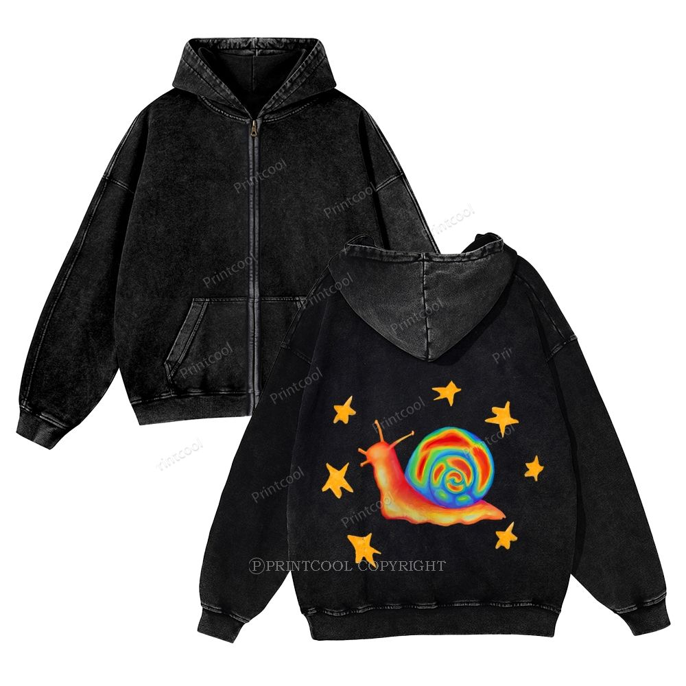 Star Snail Unisex Washed Cotton Zip Up Hoodie – Print-cool