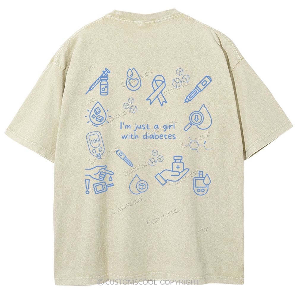 I'm Just A Girl With Diabetes Unisex Fit Washed T-Shirt – Customscool